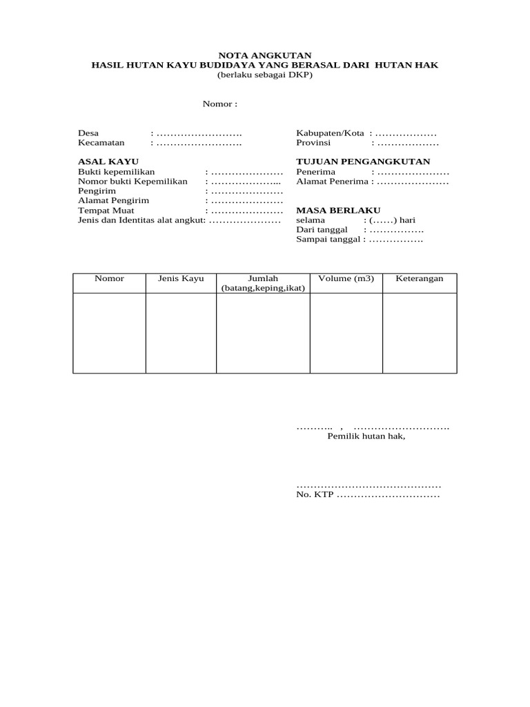 NOTA ANGKUTAN - Kayu DKP | PDF