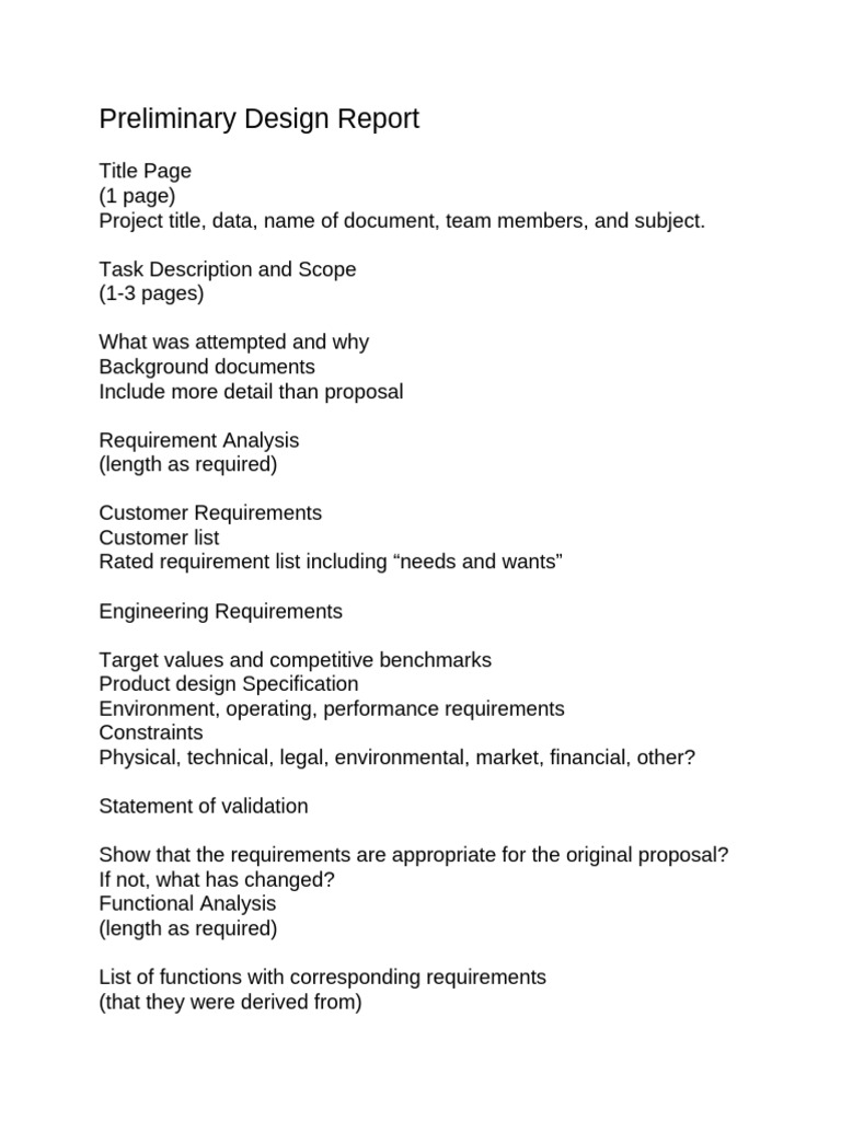 Preliminary Design Report | PDF