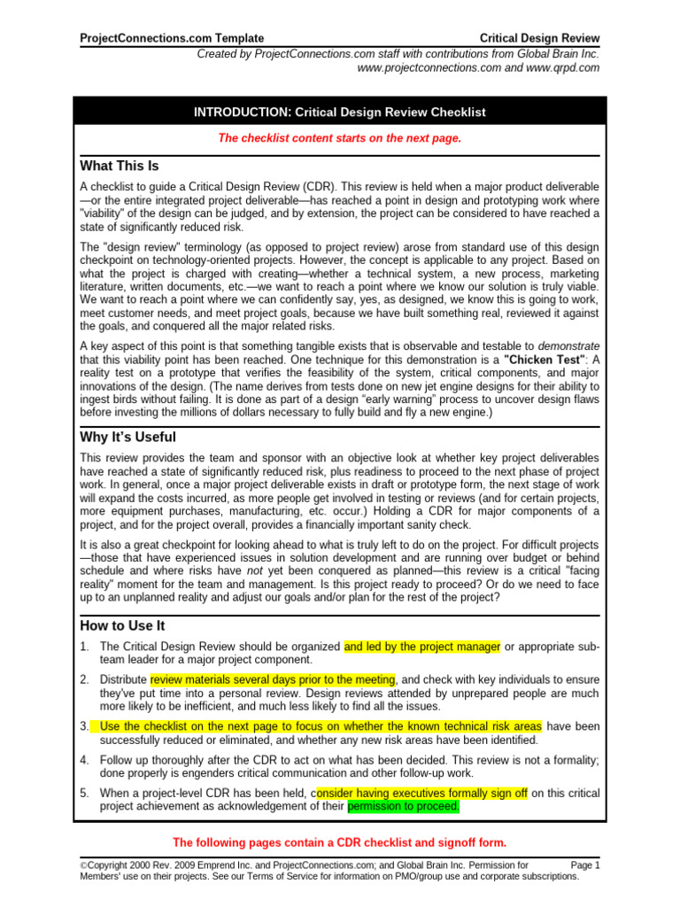 Critical Design Review Checklist | PDF | Risk | Prototype