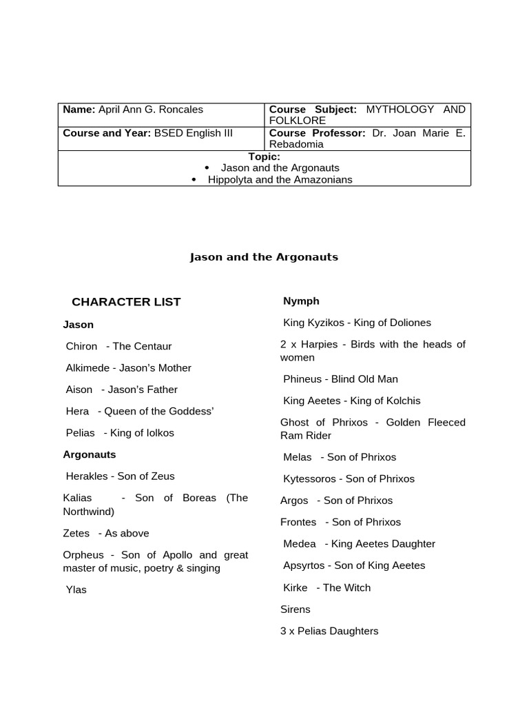 Jason and the Argonauts: Myth Overview | PDF | Jason | Argonauts