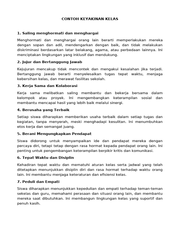 Contoh Keyakinan Kelas | PDF