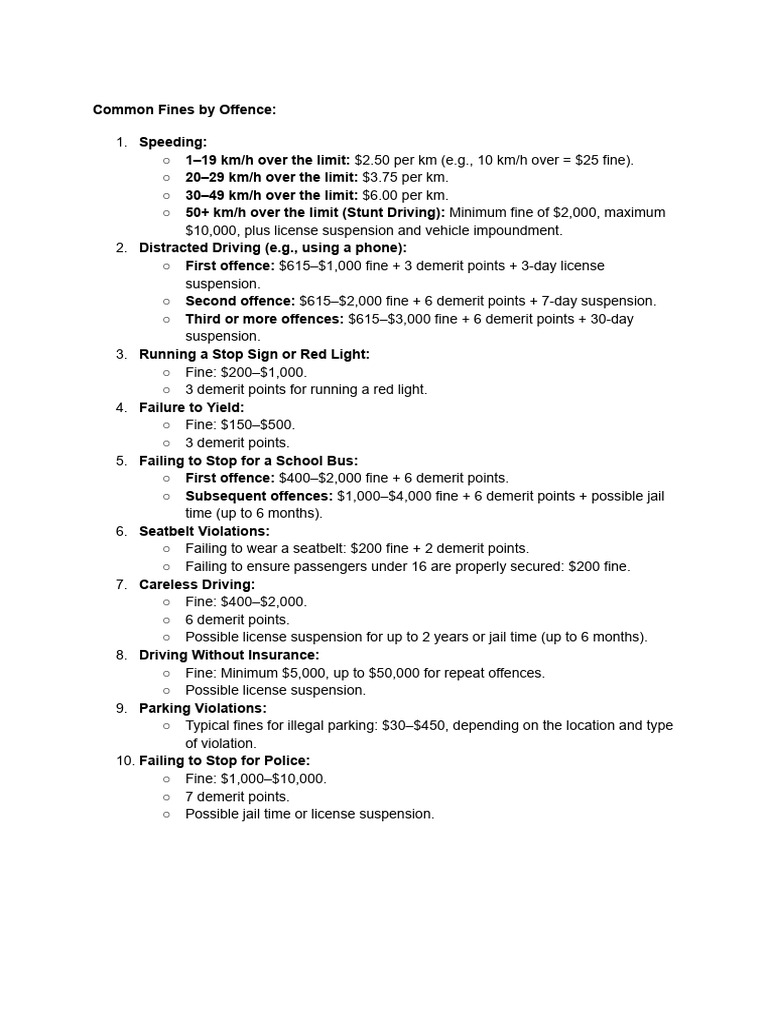Common Traffic Offence Fines Explained | PDF