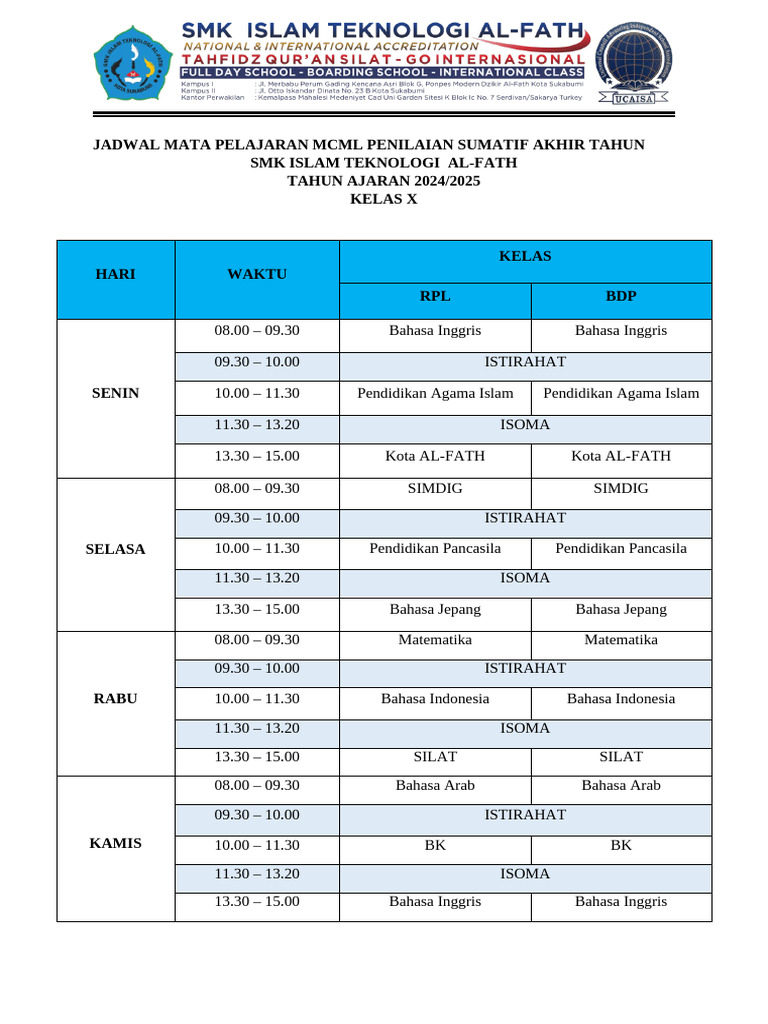 Jadwal KBM X Dan Xi | PDF