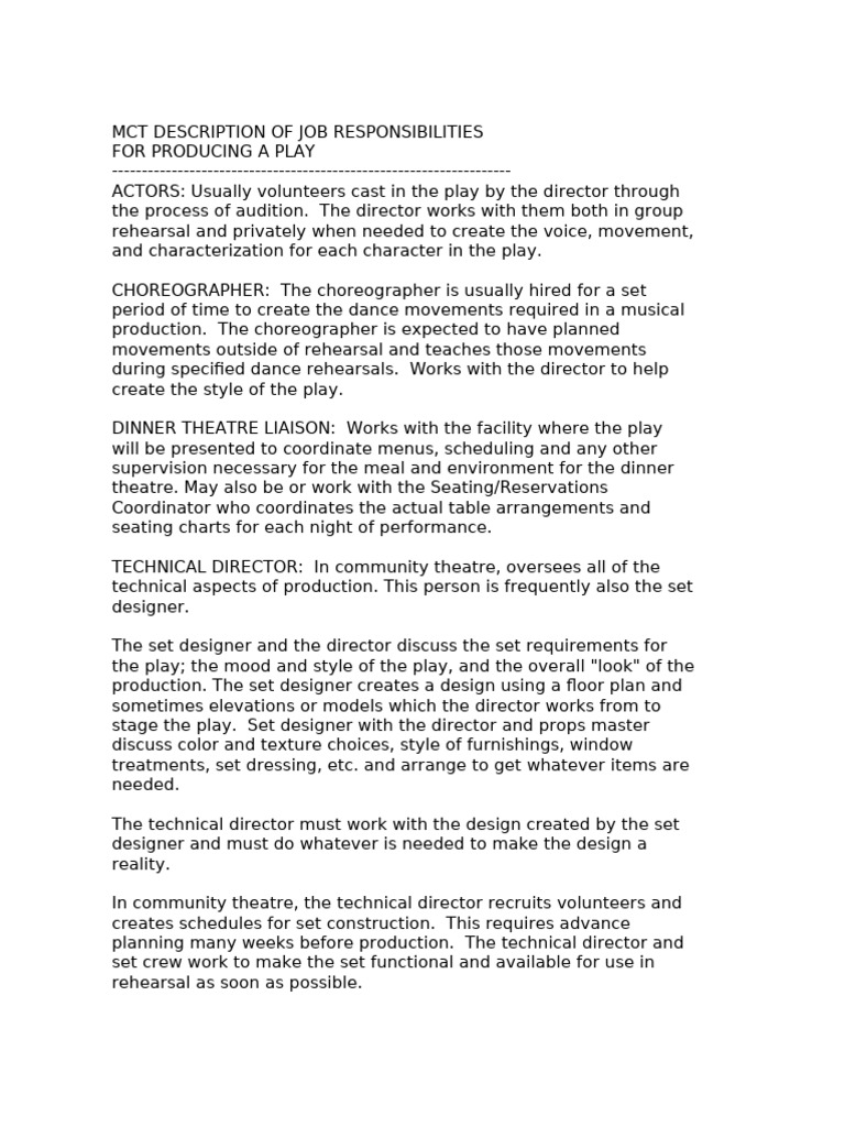 Community Theatre Job Roles Explained | PDF | Audition | Orchestras