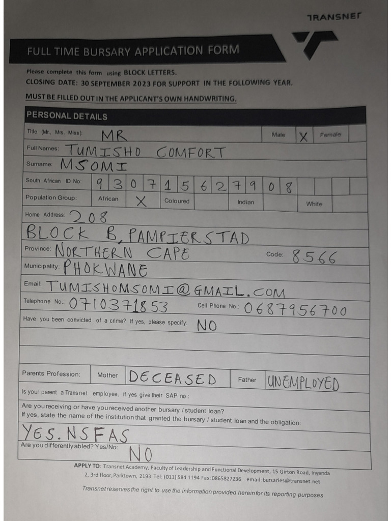 Transnet Bursary Application | PDF