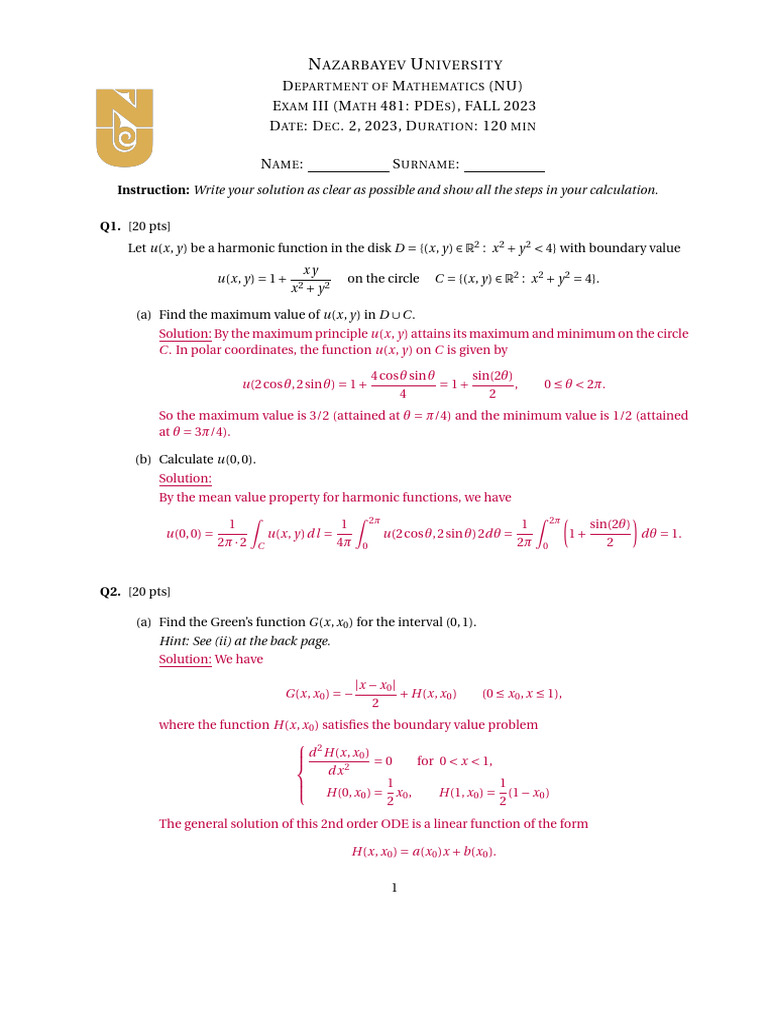 Exam 3-Soln | PDF | Infinity | Mathematics