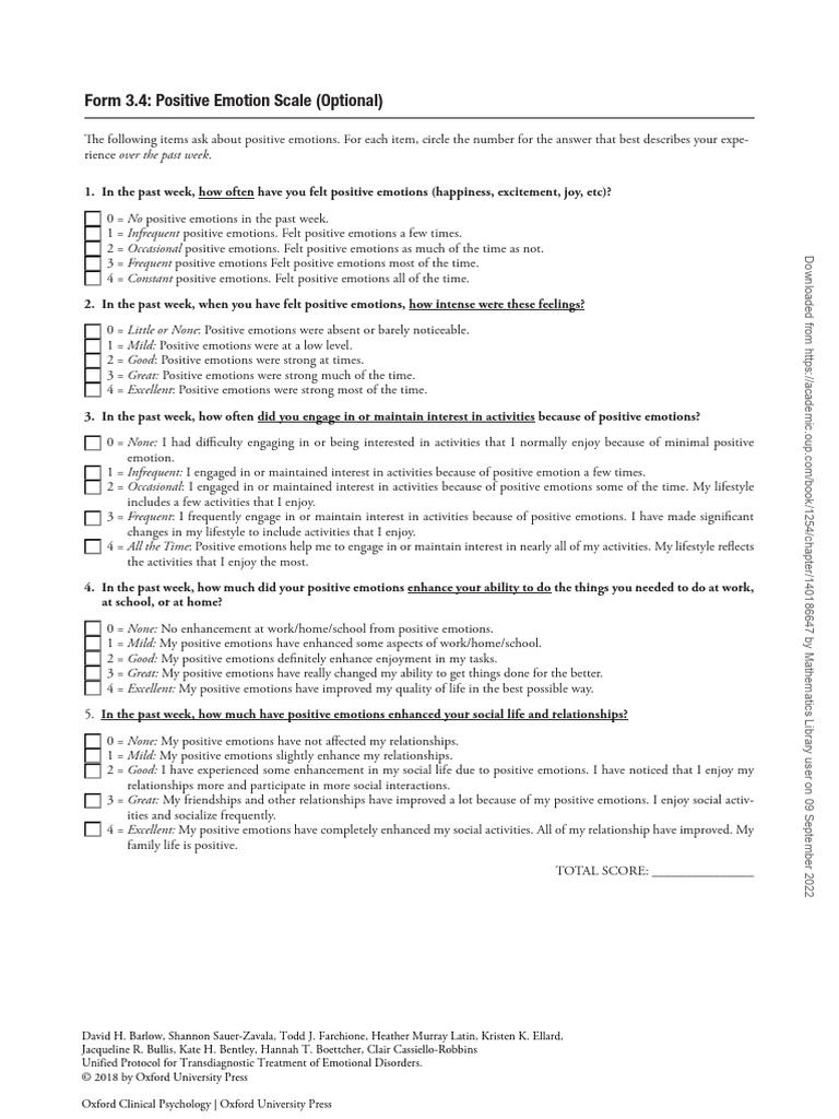 Positive Emotion Scale Opt - 3.4 - UP | PDF | Emotions | Psychology