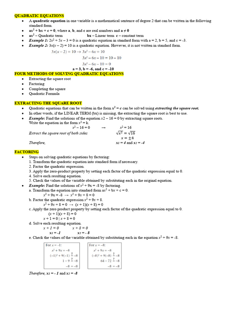 Quarter-1-Lessons | PDF | Quadratic Equation | Equations