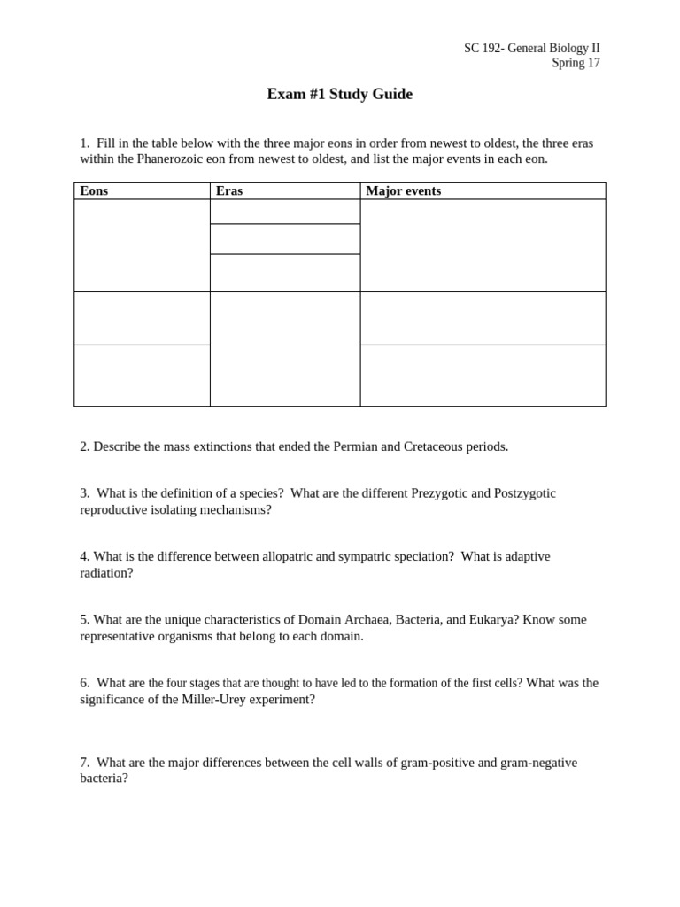 General Biology II Exam 1 Study Guide | PDF