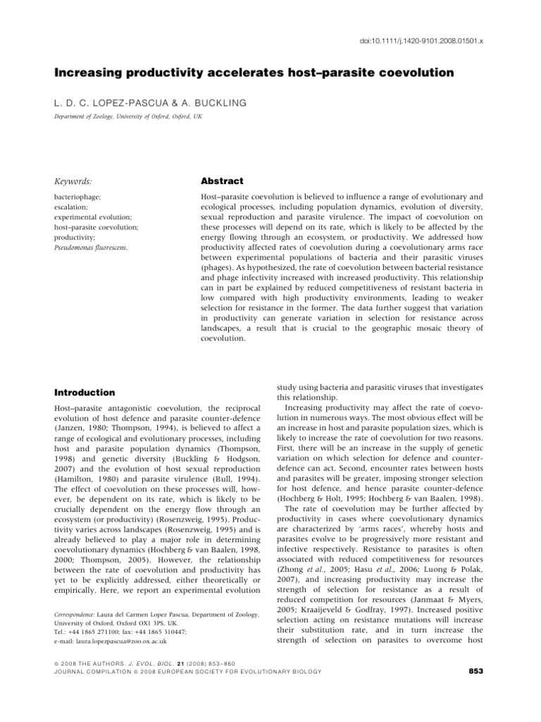 Increasing Productivity Accelerates Host Parasite Coevolution Pdf