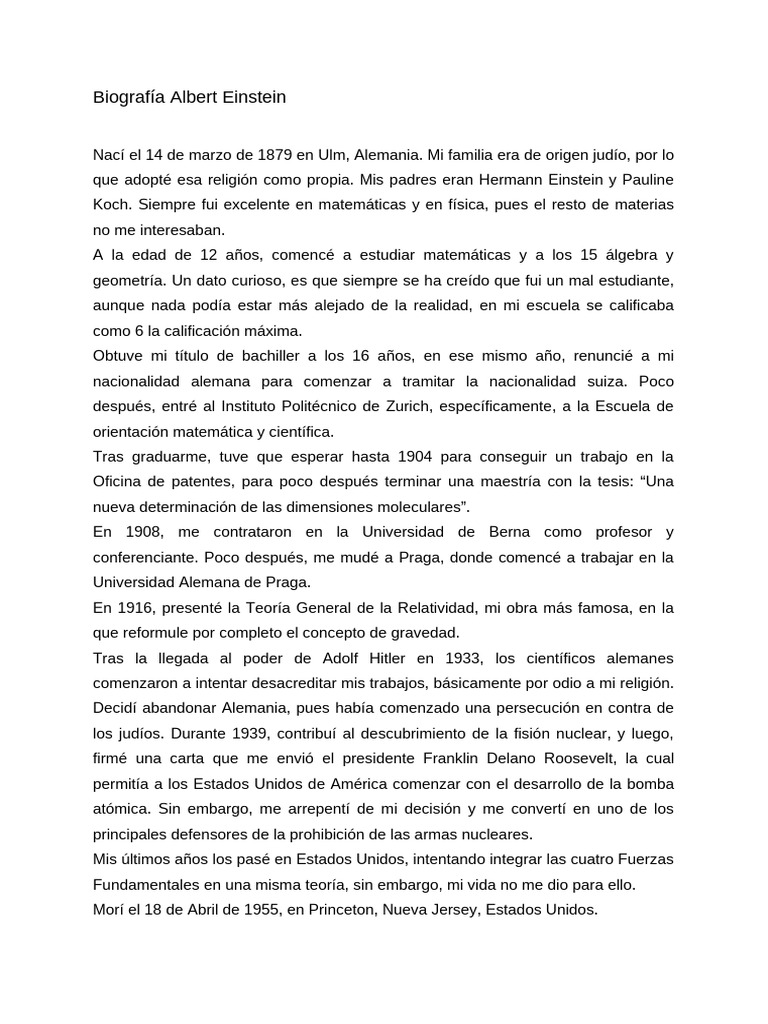 Biografía Albert Einstein | PDF