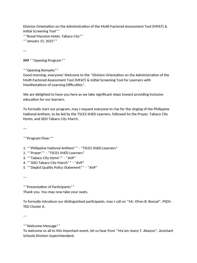 Script Division Orientation On The Administration of The Multi | PDF | Learning | Cognition