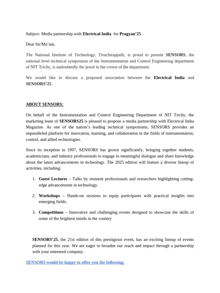 Partnership Proposal for SENSORS’25 | PDF