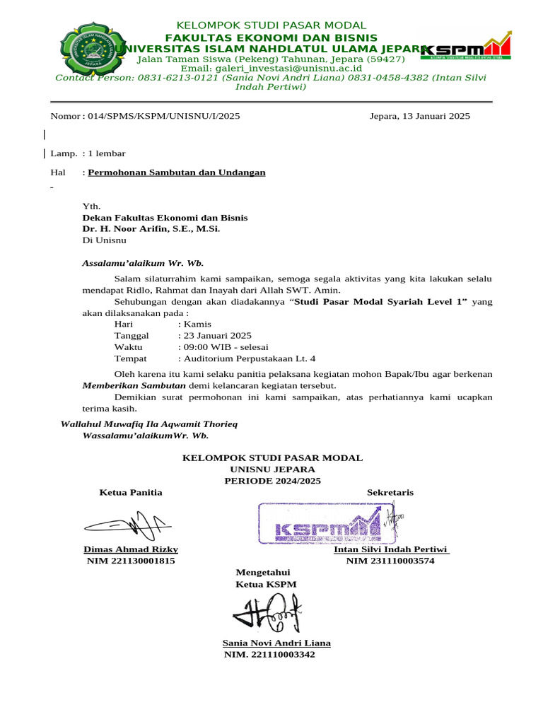 Surat Permohonan Sambutan Spms Level 1 | PDF