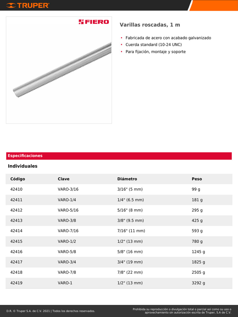 Ficha Varillas Roscadas | PDF