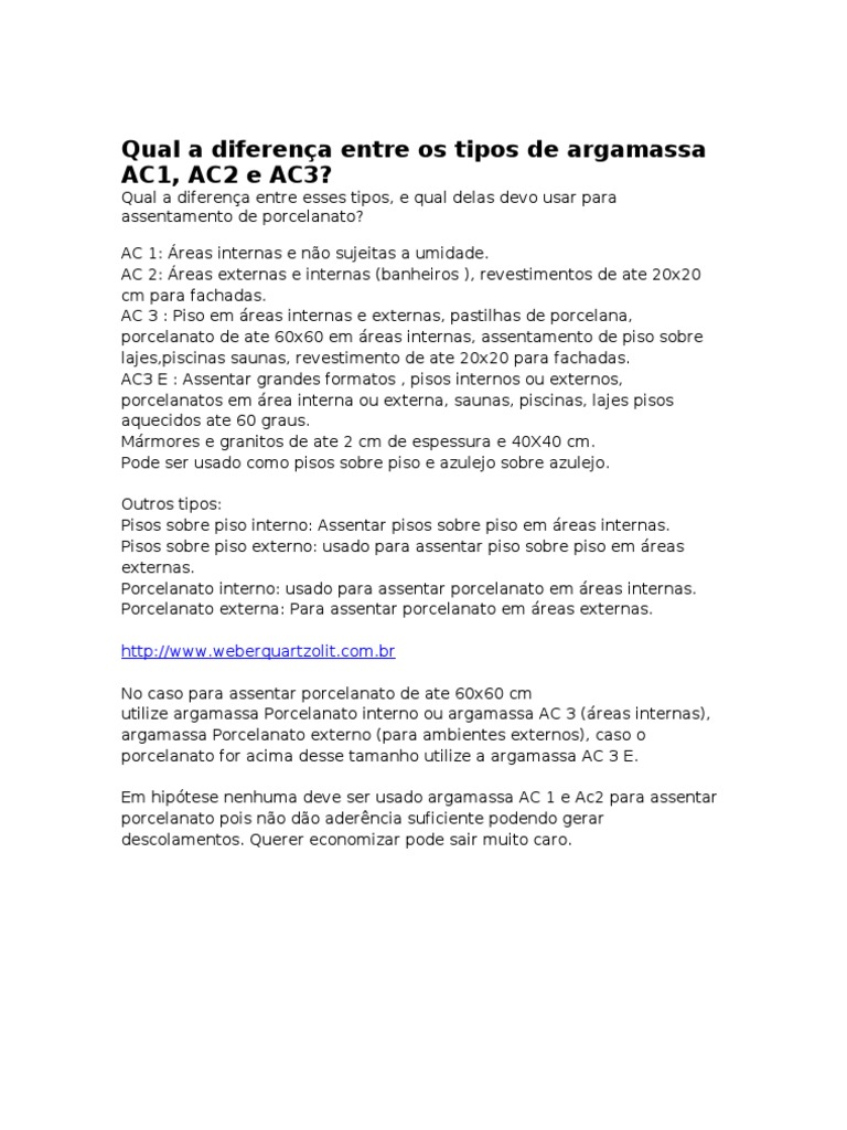 Argamassas - Diferencas Entre Os Tipos AC1, AC2 e AC3 | PDF