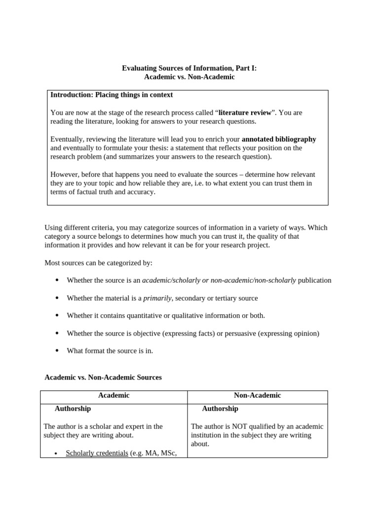 Evaluating Academic vs. Non-Academic Sources | PDF | Journalism | Citation