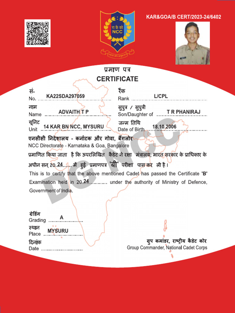 NCC Army B 14 Kar BN Variable | PDF | Military Education And Training ...