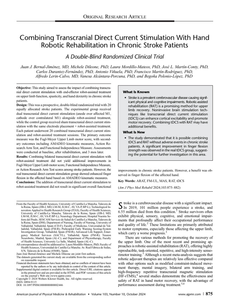 Combining Transcranial Direct Current Stimulation.2 | PDF | Stroke ...