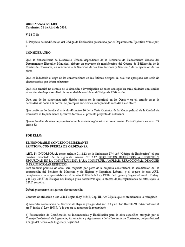ordenanza_n_6404-16_requisitos_higiene_y_seguridad | PDF | Código de construcción