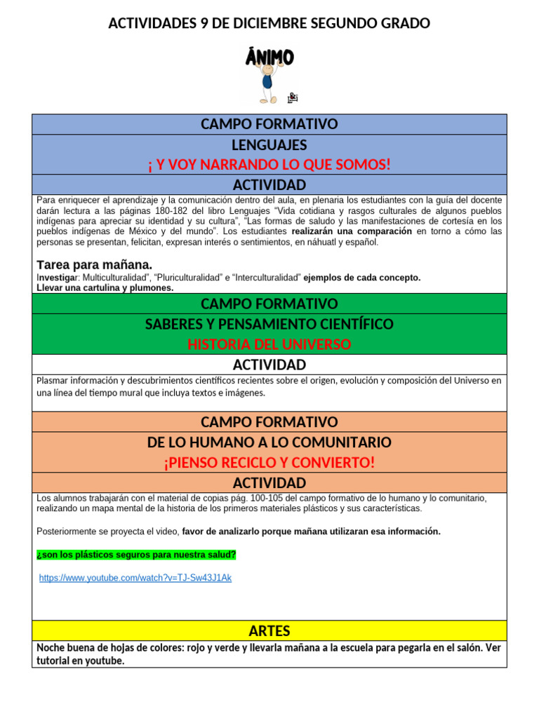 Actividades Escolares 2º Grado | PDF