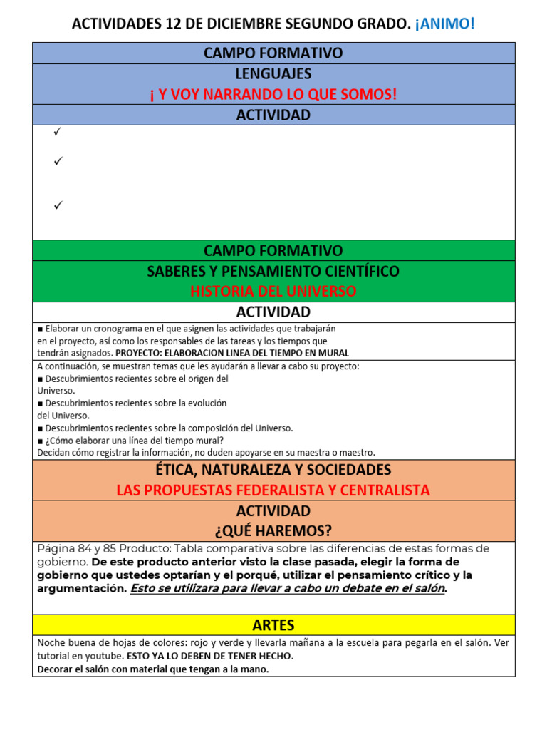 Actividades Educativas 12 de Diciembre | PDF