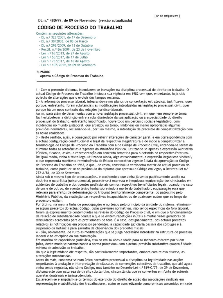 Código Do Processo Do Trabalho | PDF | Sindicato | Processo civil