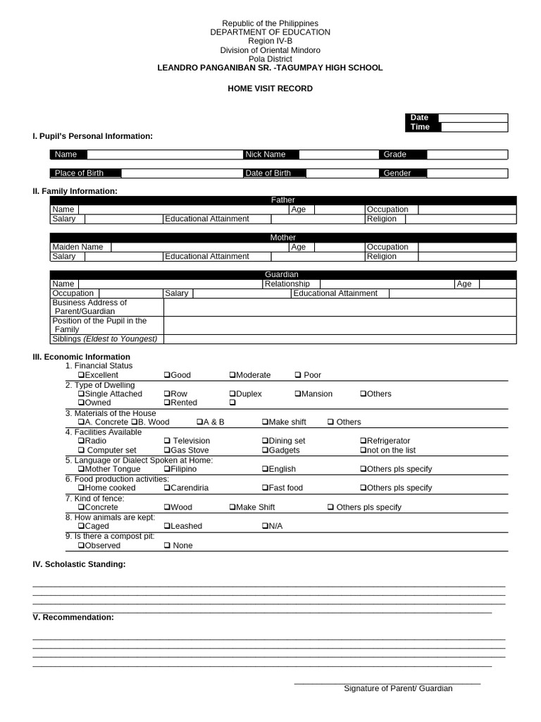 HOME VISIT RECORD | PDF | Linguistics