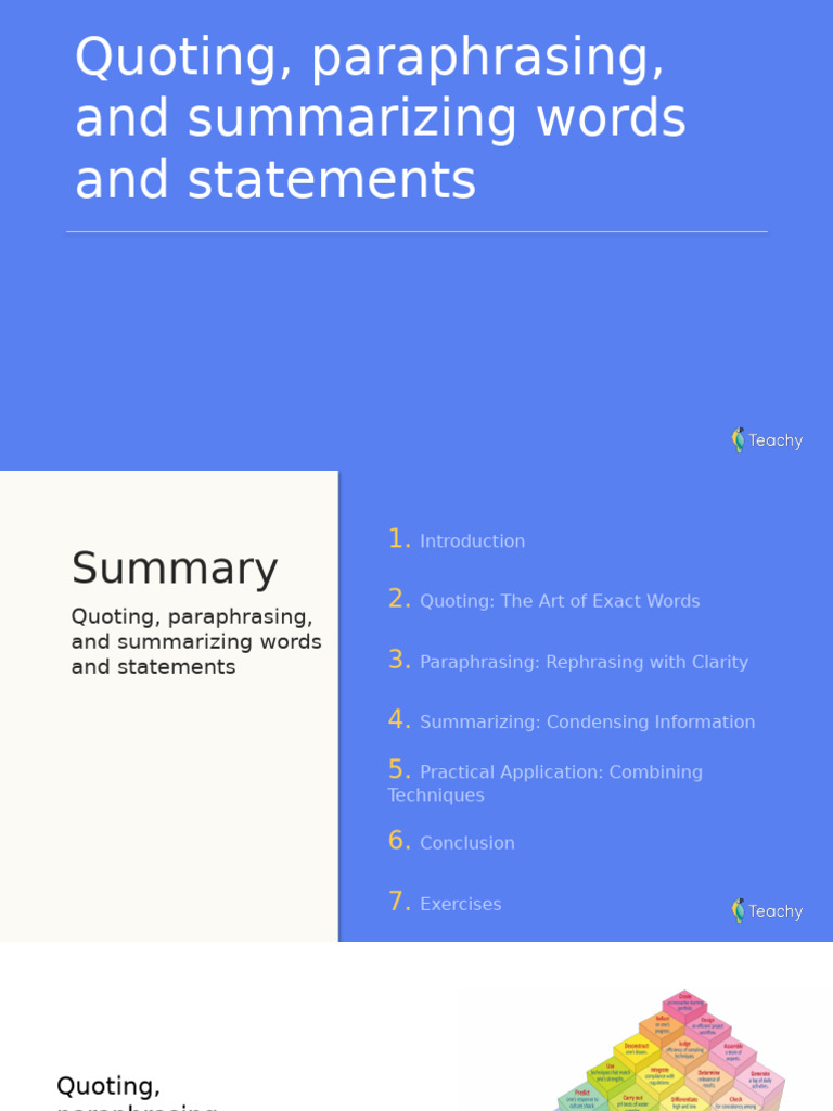 Mastering Quoting, Paraphrasing, Summarizing | PDF | Information ...