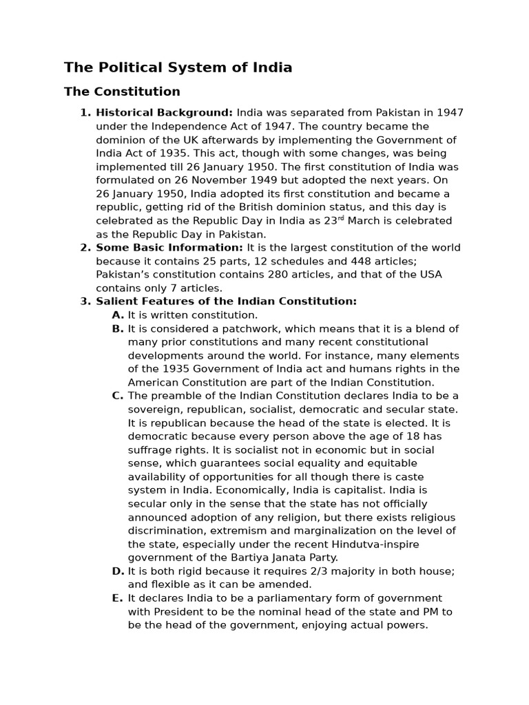 Overview of India's Political System | PDF | Government Institutions ...