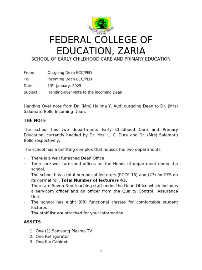 Handing Over Dean 2025 | PDF