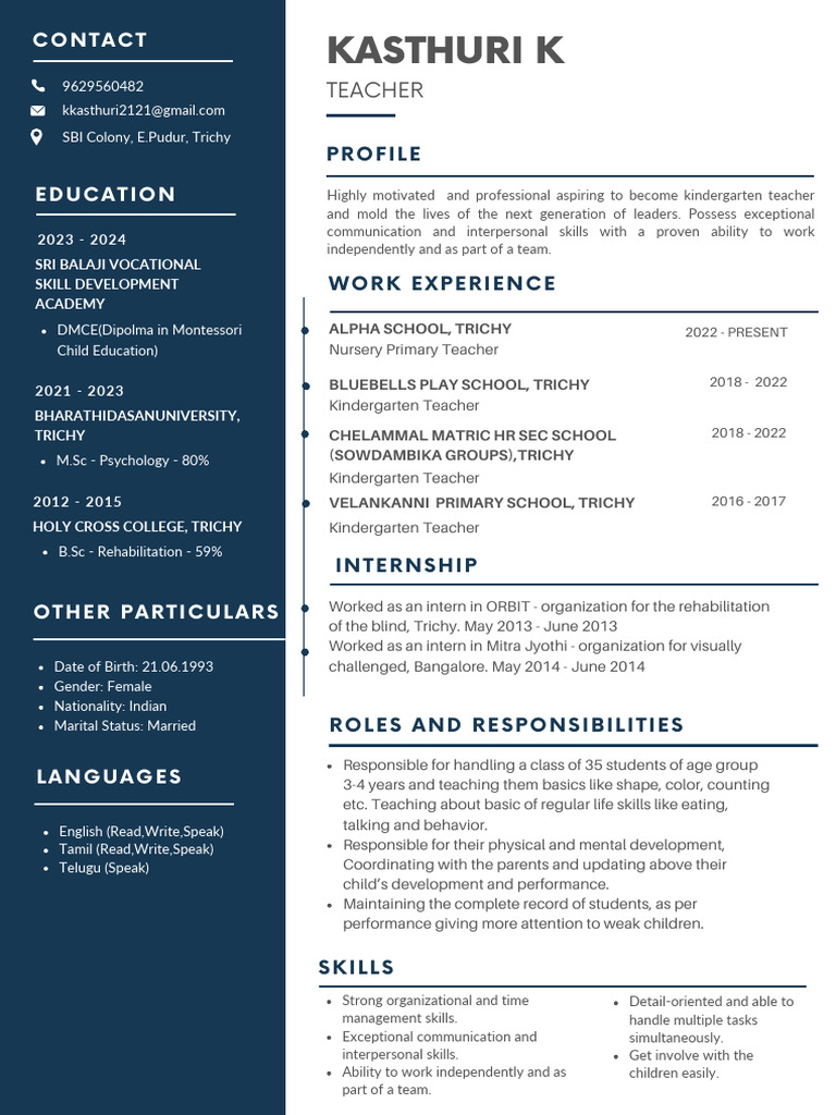 Blue Simple Professional CV Resume | PDF | Teachers | Psychological ...