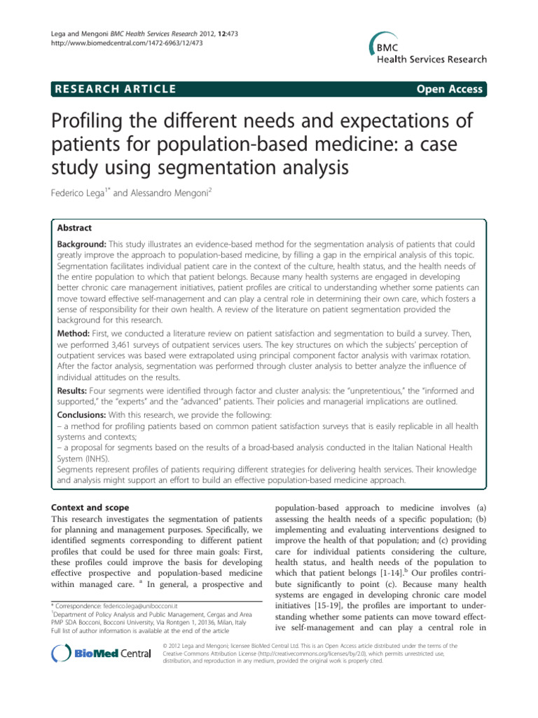 2012 - Profiling The Different Needs and Expectations of Patients For Medicine A Case Using ...