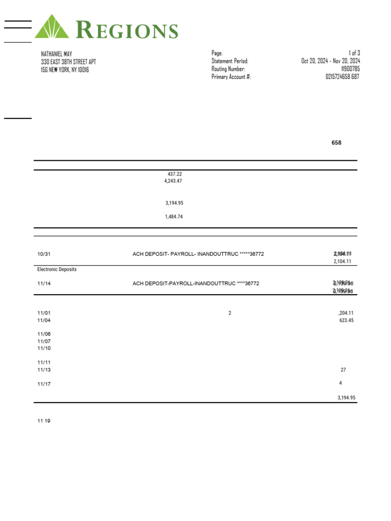Regions Bank Statement | PDF | Debit Card | Financial Technology