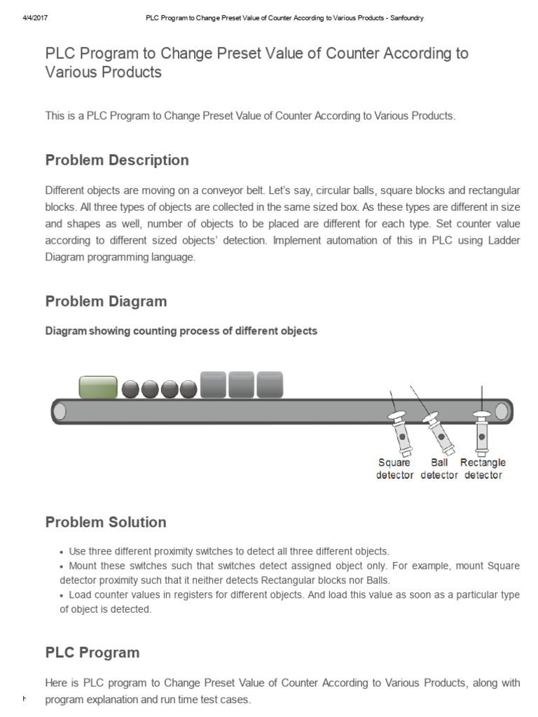 PLC Program to Change Preset Value of Counter According to Various ...