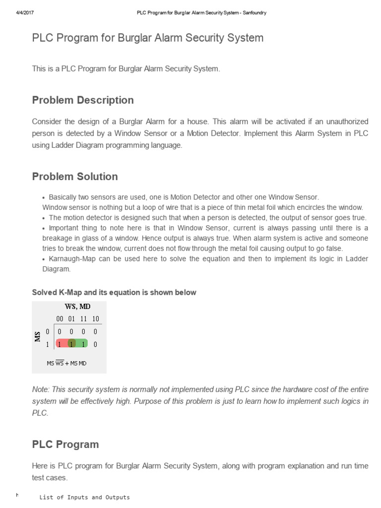 PLC Program For Burglar Alarm Security System | PDF | Programmable Logic Controller | Security Alarm