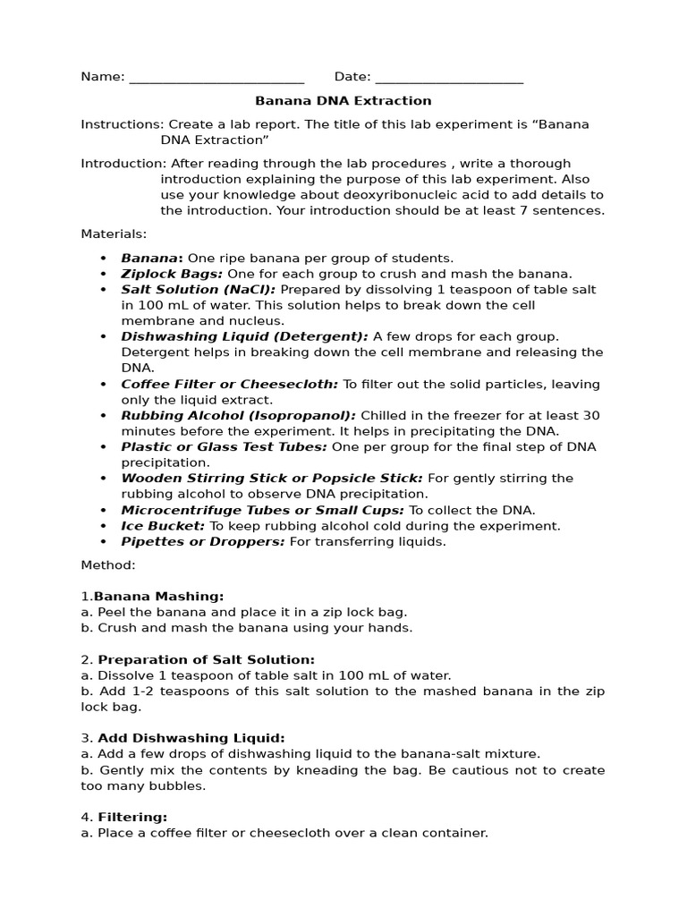 Lab Experiment Dna Extraction | PDF