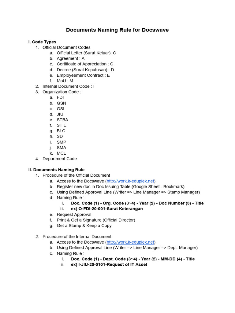 Docswave Document Naming Rules | PDF