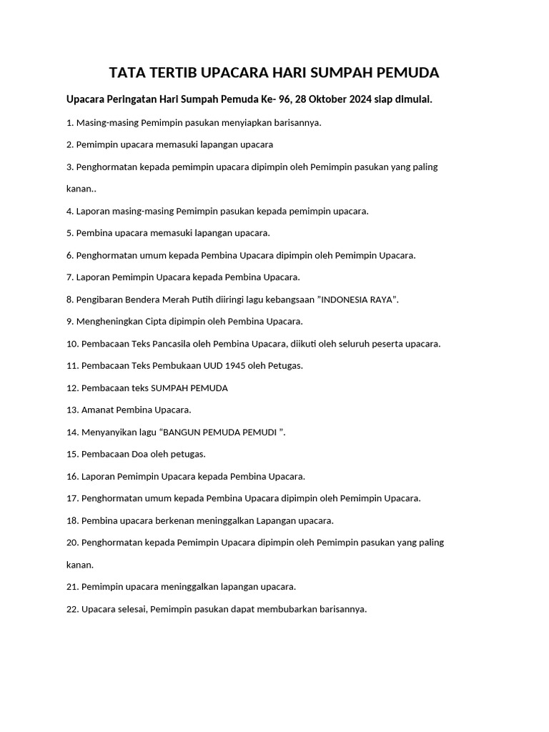 Tata Tertib Upacara Hari Sumpah Pemuda | PDF