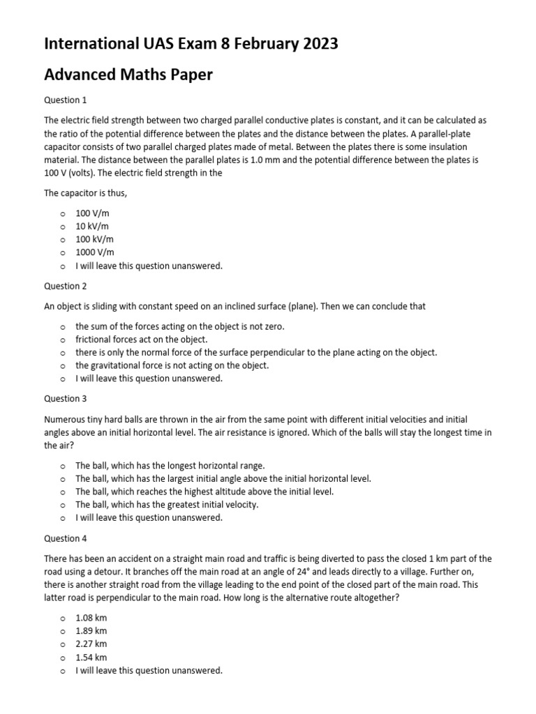International UAS Exam 8 February 2023 - Advanced Maths | PDF ...