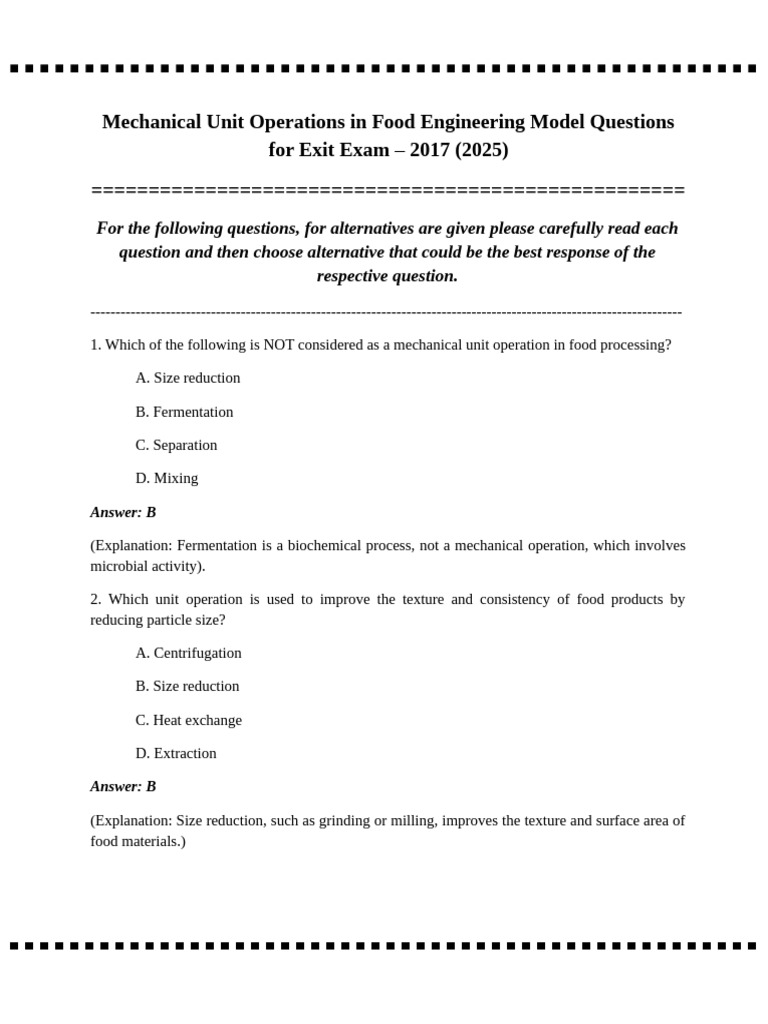 Mechanical Unit Operations Exam Questions | PDF | Filtration | Mill ...