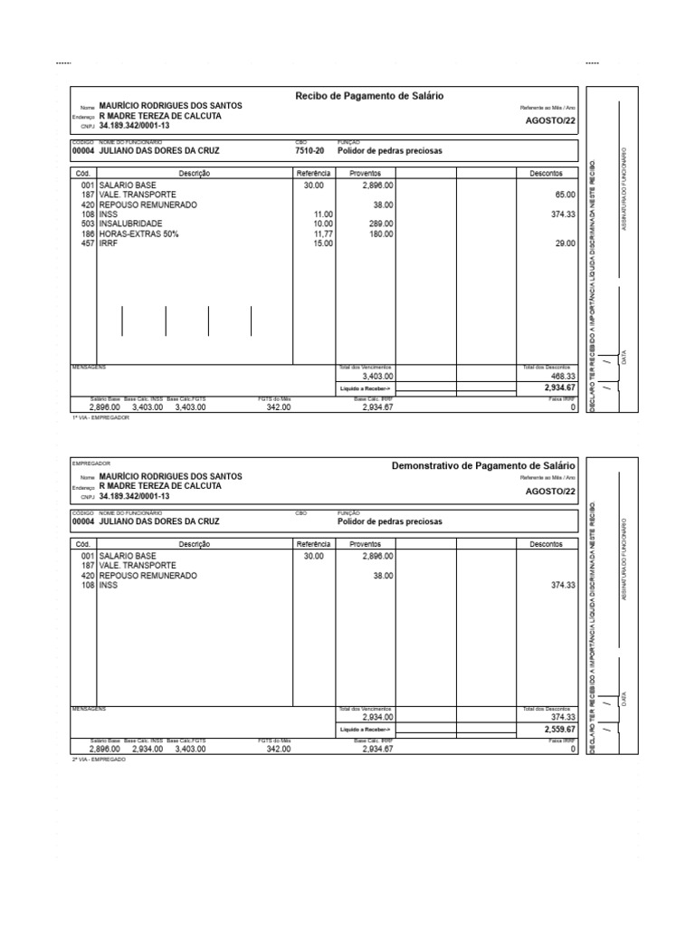 Modelo Holerite Demosntrativo de Pagamento | PDF | Ética de negócios | Bem-estar social