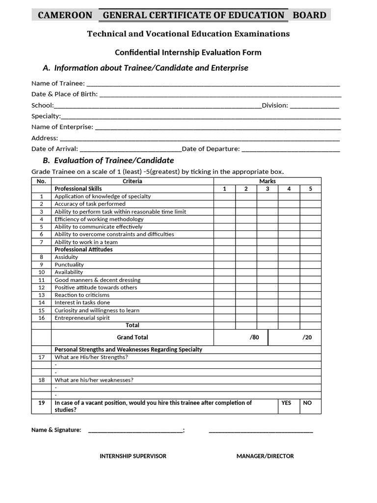 Internship Form TVEE 1 | PDF | Cognition