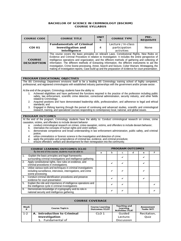 Criminology Course Syllabus Overview | PDF | Crimes | Crime & Violence