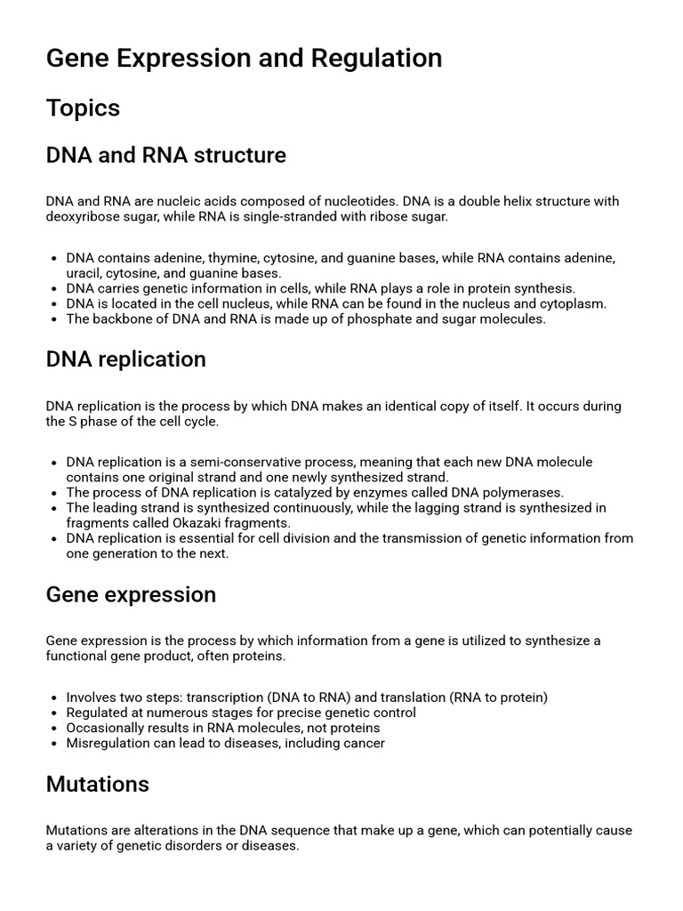 GeneExpressionandRegulation StudyGuide | PDF | Rna | Dna