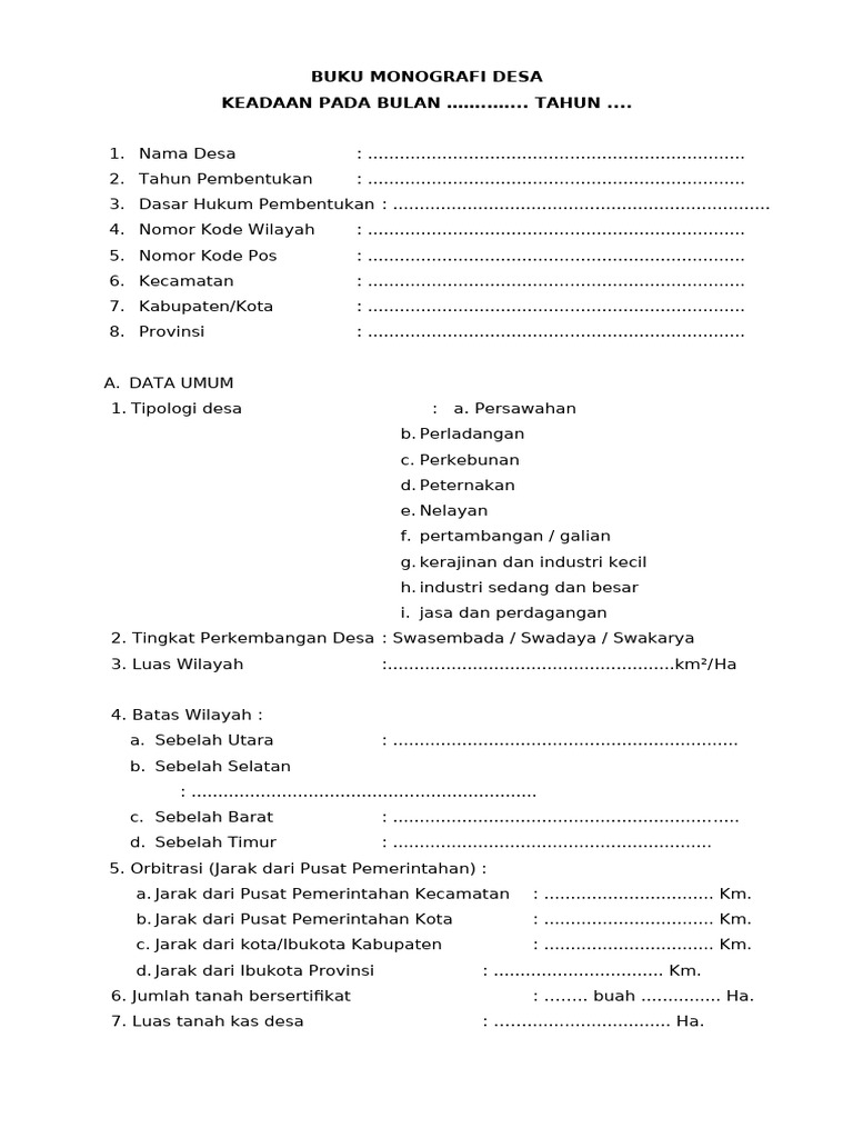 Monografi Desa: Data dan Analisis | PDF