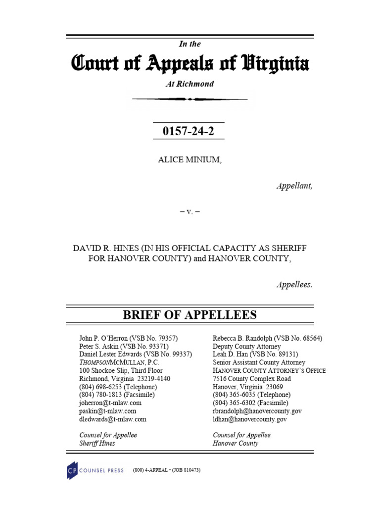 Alice Minium (OpenOversight VA) V David Hines (Hanover County Sheriff's ...
