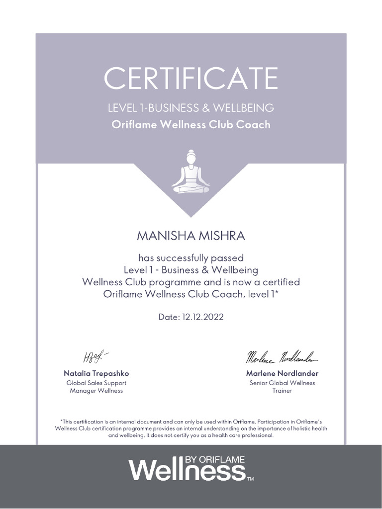 Manisha - Wellness Coach Level 1 Certification | PDF