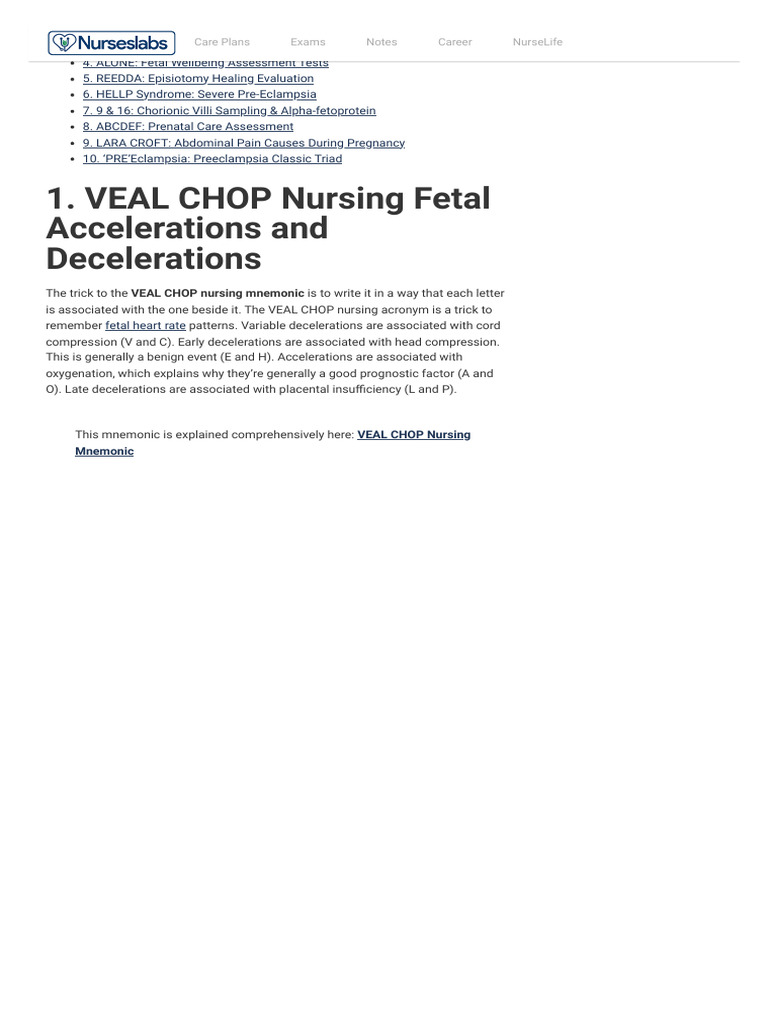 Understanding VEAL CHOP for Fetal Assessment | PDF | Pregnancy ...