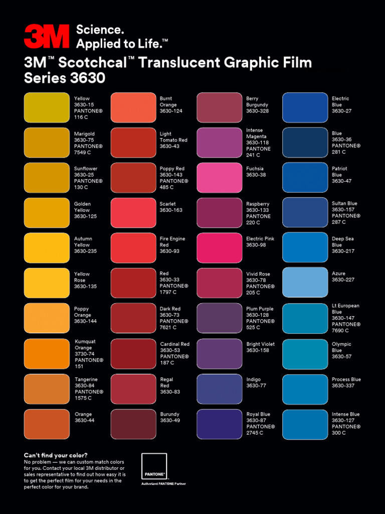 3M 3630 Translucent Vinyl Color Chart | PDF | Red | Blue